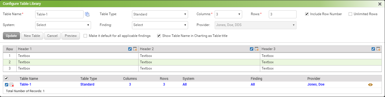 Configuring Table Library